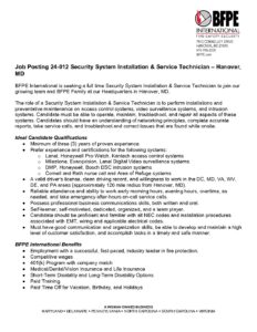 24-012 Security System Installation Service Technician - BFPE ...